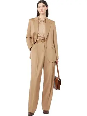 Max Mara Single-Breasted Wool Broadcloth Blazer Camel