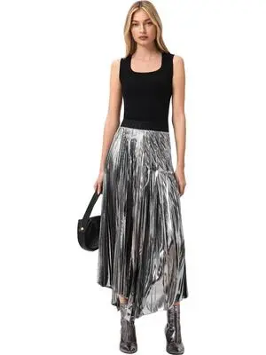 ALLSAINTS Jax Pleated Midi Skirt - Metallic Silver