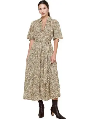Banana Republic Cotton Tie-front Shirt Dress - Beige Floral Paisley