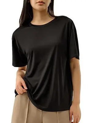 Lilysilk Oversized Silk Jersey Tee - Black