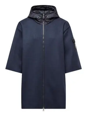 Moncler Wool Hooded Zip-up Cape - Blue