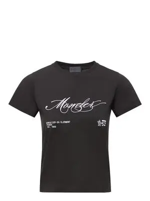 Moncler Embroidered Cursive Logo Cotton T-shirt - Black