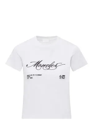 Moncler Embroidered Cursive Logo Cotton T-shirt - White