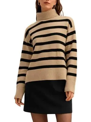 Lilysilk Tarra Stripe Sweater Blacktoffee Stripes