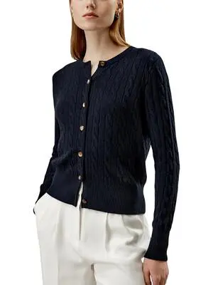 Lilysilk Baby Cashmere Cable-knit Cardigan - Navy Blue
