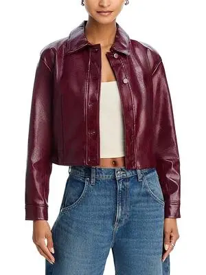 Aqua Faux Leather Jacket - Burgundy