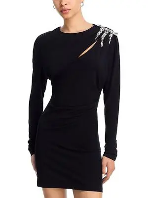 AREA Crystal Cluster Draped Mini Dress - Black