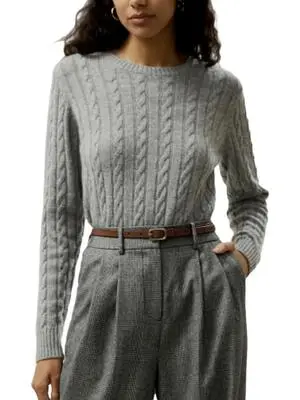 Lilysilk Cable Knit Crewneck Sweater - Grey