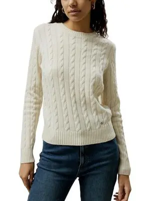 Lilysilk Cable Knit Crewneck Sweater - White