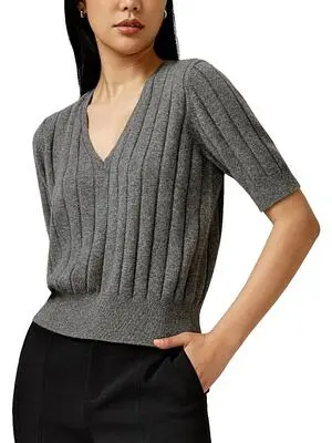 Lilysilk V-neck Cashmere T-shirt - Medium Gray