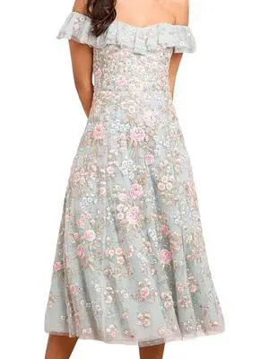 NEEDLE & THREAD Antoinettes Floral Ballerina Midi Dress - French Blue