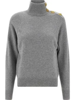 Balmain Cashmere Wool High Neck Sweater Gray