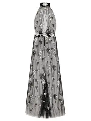 Dolce & Gabbana Long Tulle Dress Embroidered With Rhinestones - Multicolor
