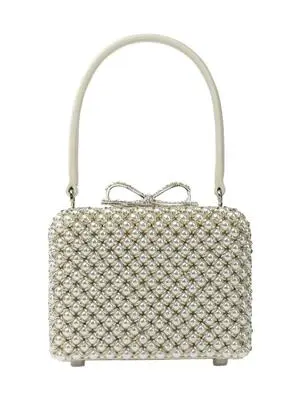SELF-PORTRAIT Handbag With Pearl Appliqué And Bow Detail Beige