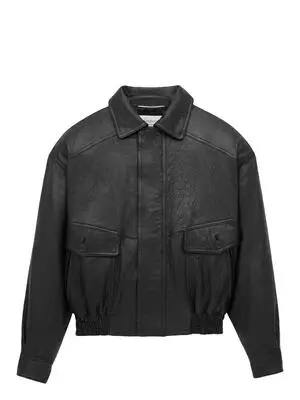 Saint Laurent Leather Bomber Jacket - Black