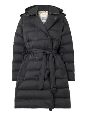 Burberry Belted Double-breasted Quilted Shell Down Coat - Black