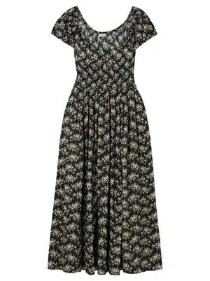 DÔEN Quinley Floral-print Cotton-voile Midi Dress - Black