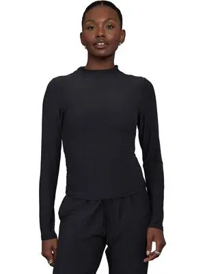 Carbon38 Mock Neck Long Sleeve Top - Heather Black