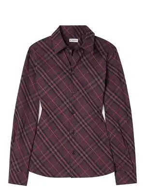 Burberry Checked Cotton-poplin Shirt - Purple