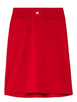 COURREGES Appliquéd Jersey Knee Length Skirt - Red