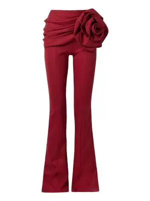 Carolina Herrera Appliquéd Draped Wool-blend Bootcut Pants - Red