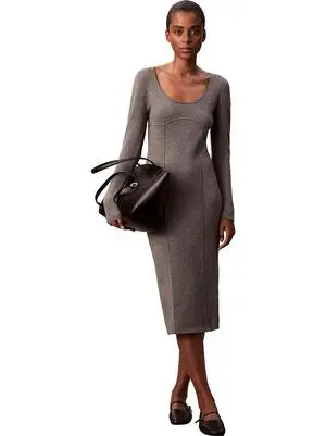 Calvin Klein Tech Knit Slim Midi Dress - Grey Heather