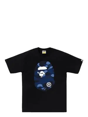 A BATHING APE Camo Big Ape Head Tee Shirt - Black/navy Blue