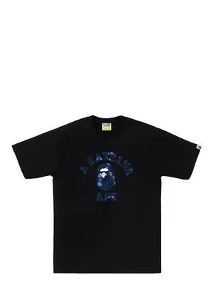 A BATHING APE Camo College Tee Shirt - Black/navy Blue