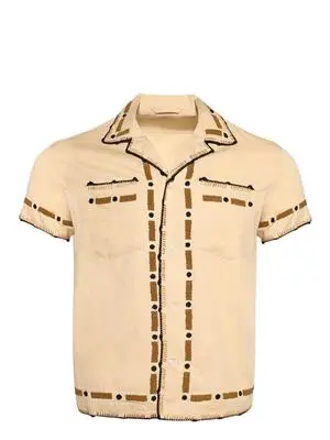 BODE Beaded Ryegrass Short Sleeve Shirt Tan Brown Brown