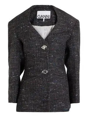 GANNI Donegal Wool-blend Bouclé-tweed Jacket - Anthracite
