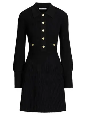 Veronica Beard Lauper Ribbed-knit Mini Shirt Dress - Black
