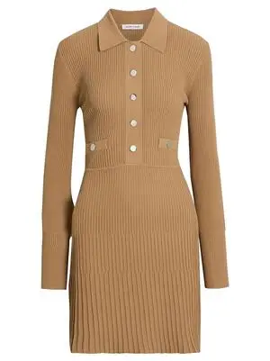 Veronica Beard Lauper Ribbed-knit Mini Shirt Dress - Camel