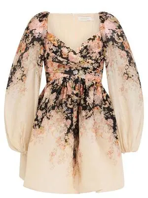 Zimmermann Floral-print Linen And Silk-blend Mini Dress - Blush
