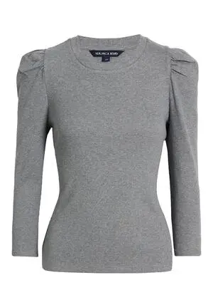Veronica Beard Ribbed Pima Cotton-Jersey Top Gray
