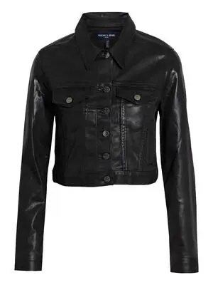 Veronica Beard Coated Cropped Denim Jacket - Black