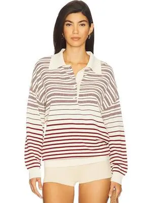 Faithfull The Brand Harlow Oversized Polo - Scandi Stripe Red Cream