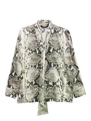Roberto Cavalli Snakeskin Print Tie-neck Blouse - Neutrals