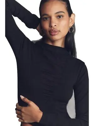 Anthropologie Fitted Sheer-panel Sweater - Black