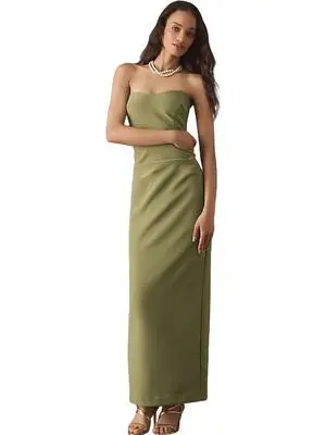 Bhldn Pippa Strapless Sweetheart Crepe Column Maxi Dress - Olive Green