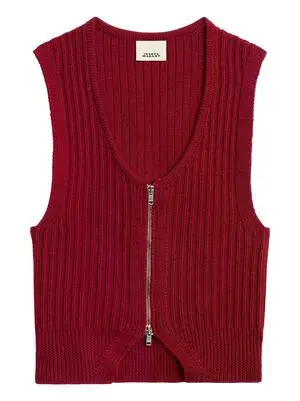 Isabel Marant Devima Ribbed Zip-front Top - Red