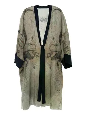 YANGKEHAN Dragon-print Silk Coat - Neutrals