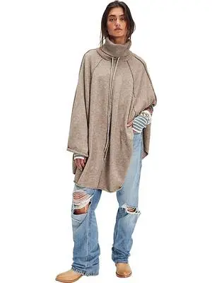 Free People Knitted Poncho With Drawstring - Neutral