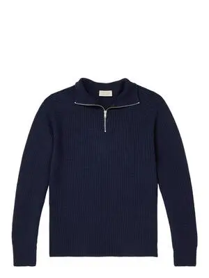 John Smedley Ryker Ribbed Recycled Cashmere And Wool-Blend Half-Zip Sweater Blue