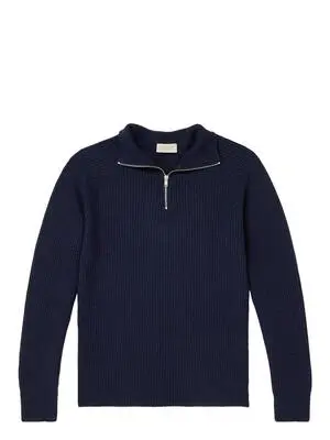 John Smedley Ryker Ribbed Recycled Cashmere And Wool-Blend Half-Zip Sweater Blue