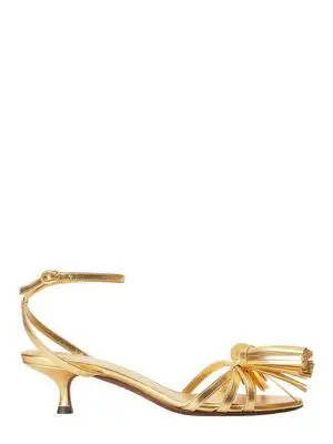 Ralph Lauren Metallic Leather Tassel Kitten Heel Sandal - Gold