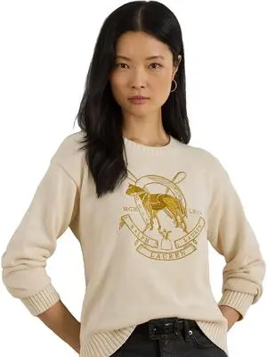 Ralph Lauren Embroidered Crewneck Cotton Sweater - Mascarpone Cream