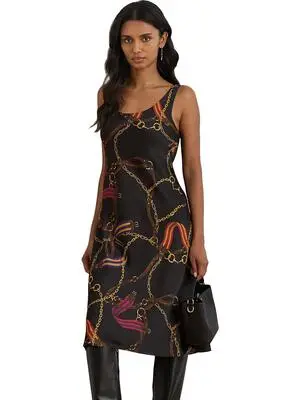 Ralph Lauren Printed Satin Cocktail Dress - Black Multi