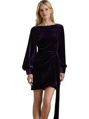 Ralph Lauren Velvet Tie-front Cocktail Dress - Violet Gem Velvet