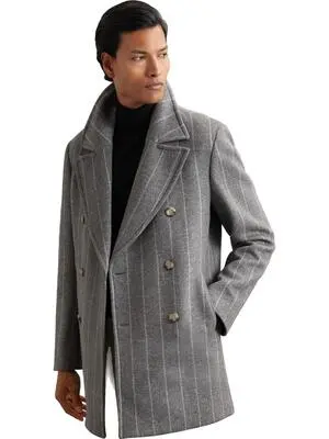REISS Bergamo Wool-blend Chalk-stripe Pea Coat - Grey