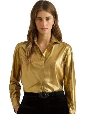 Ralph Lauren Classic Fit Metallic Chiffon Shirt - Relic Gold/gold Foil